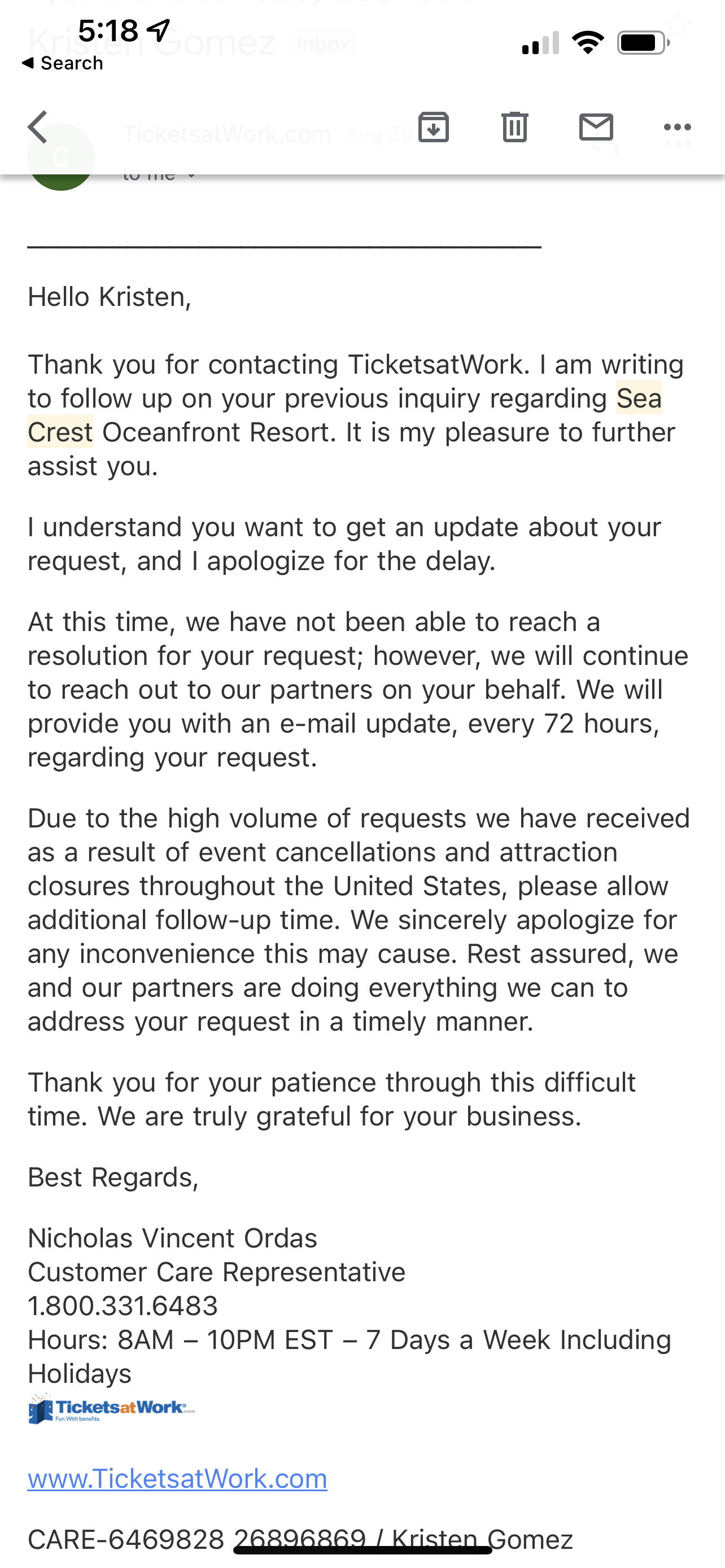 TicketsatWork Reviews - 281 Reviews of Ticketsatwork.com | Sitejabber