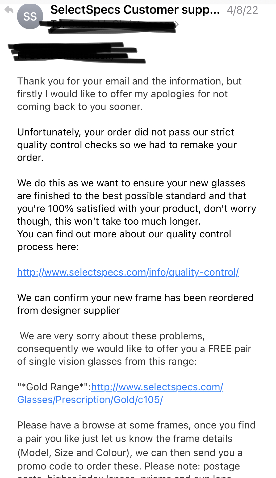 SelectSpecs Reviews - 174 Reviews of Selectspecs.com | Sitejabber